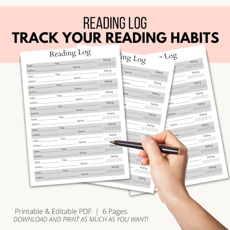 Registro de lectura editable imprimible / Rastreador de lista de libros ...