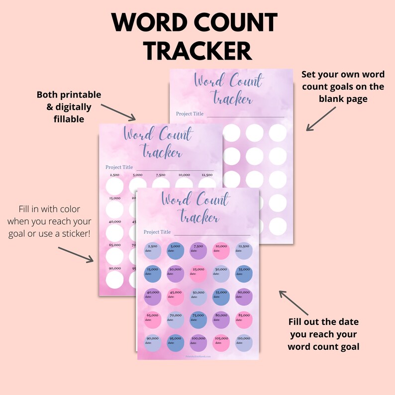 Word Count Tracker Dots Printable | Word Count Tracker Editable ...