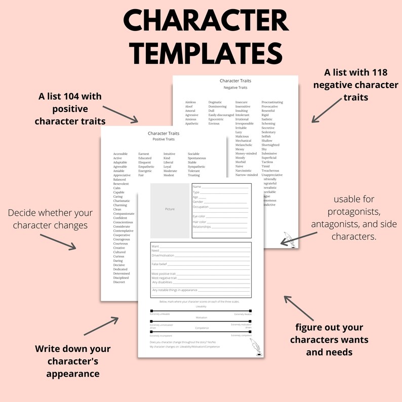 Character Outline Sheets | Printable Template | Positive & Negative ...