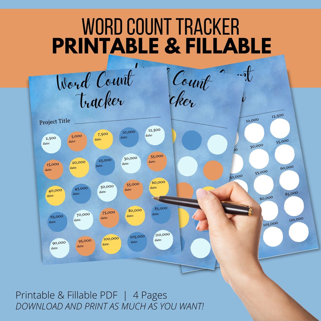 Word Count Tracker Dots Printable Blue | Fillable | Word Count Goals ...
