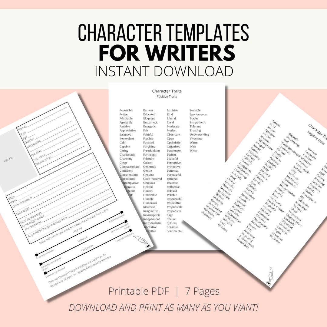 Character Outline Sheets | Printable Template | Positive & Negative ...