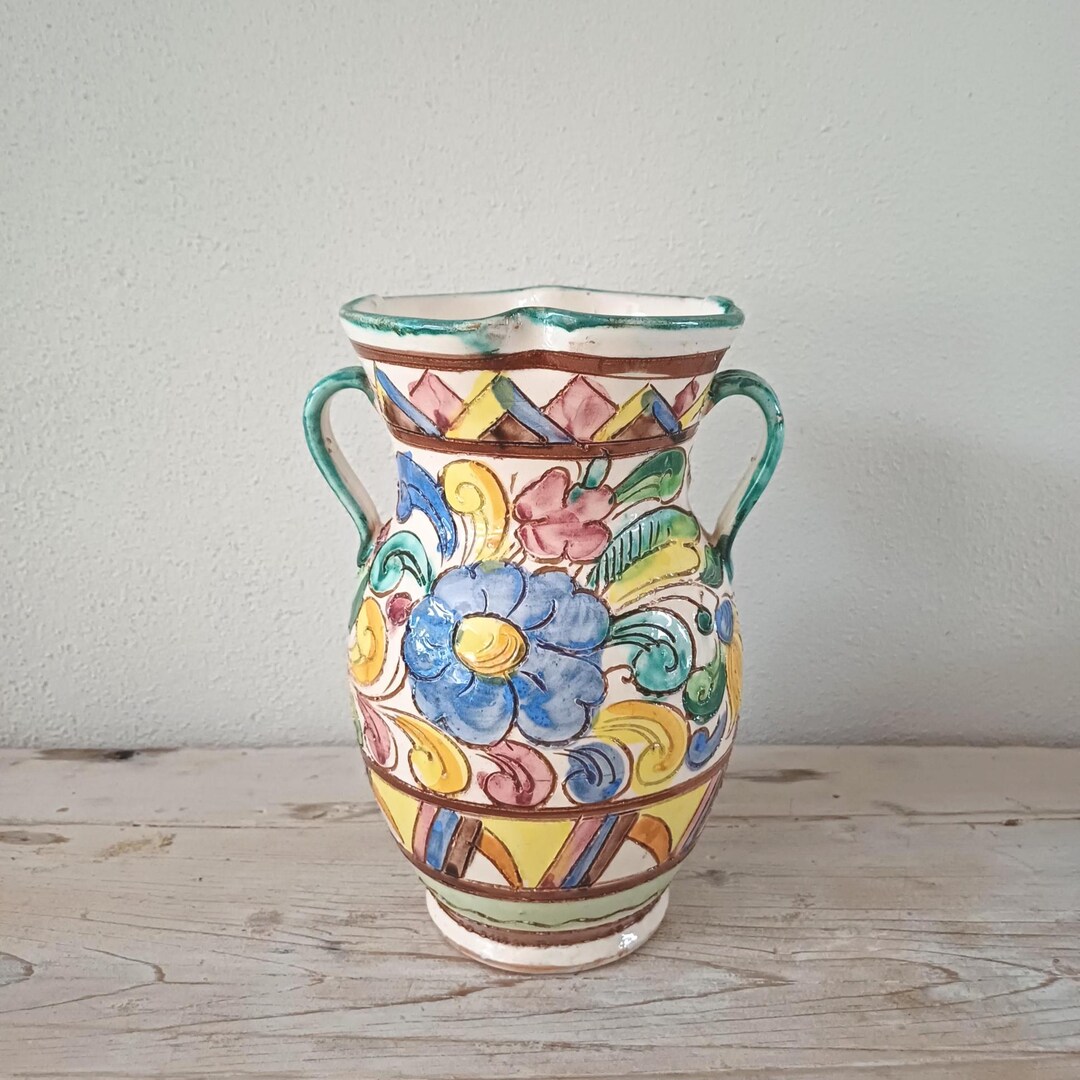 Handmade Italian Vase Vintage Colourful Sgraffito Redware Pottery - Etsy