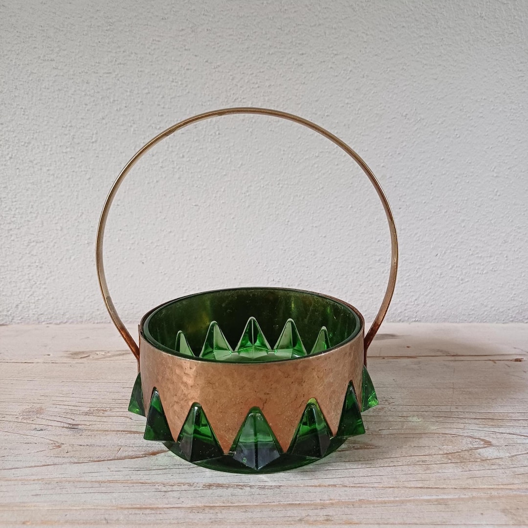 Brutalist Spike Dish, Vintage Brama England Green Manganese Glass in ...