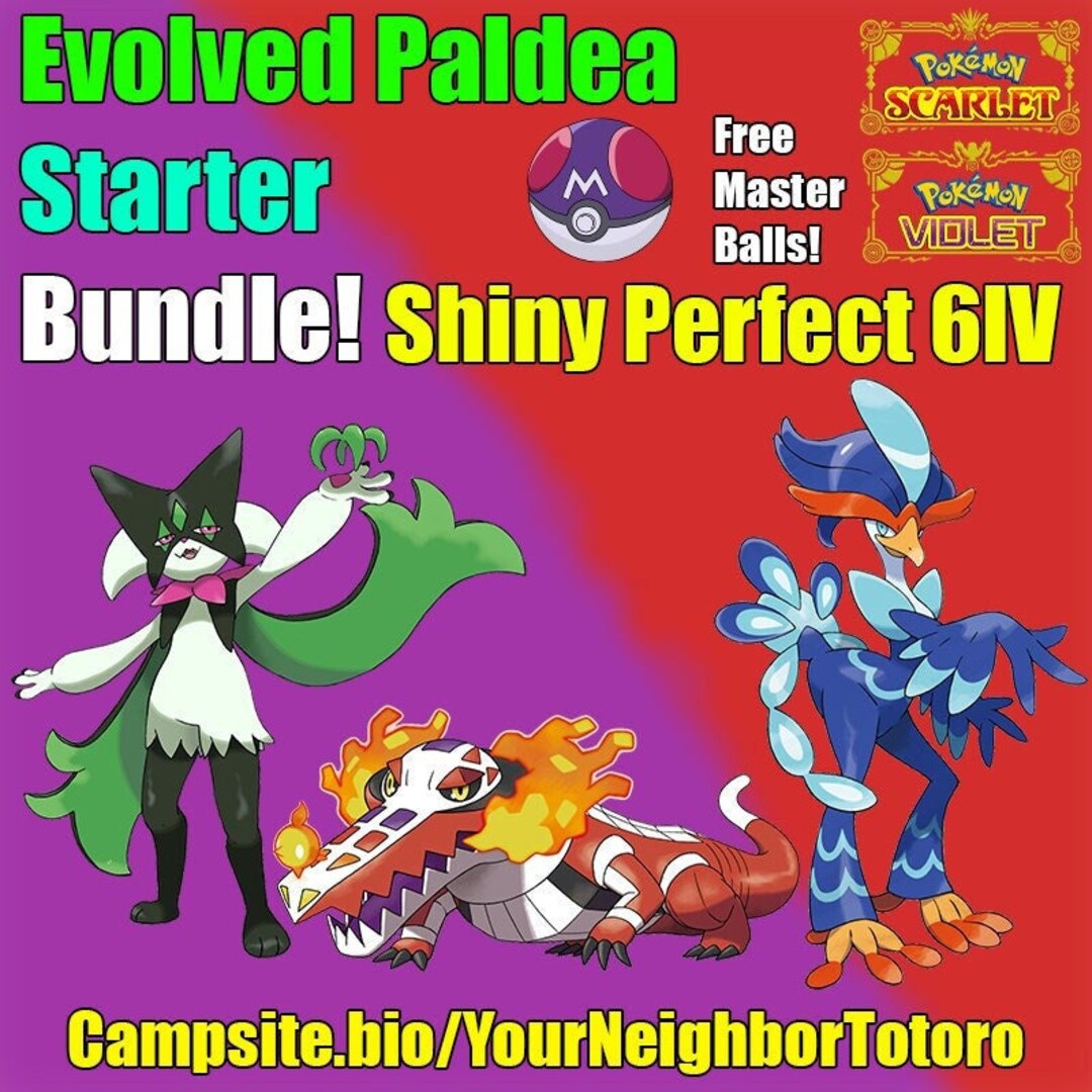 6IV Shiny Evolved Paldea Starter Bundle Pokemon Scarlet / Violet Masterballs - Etsy