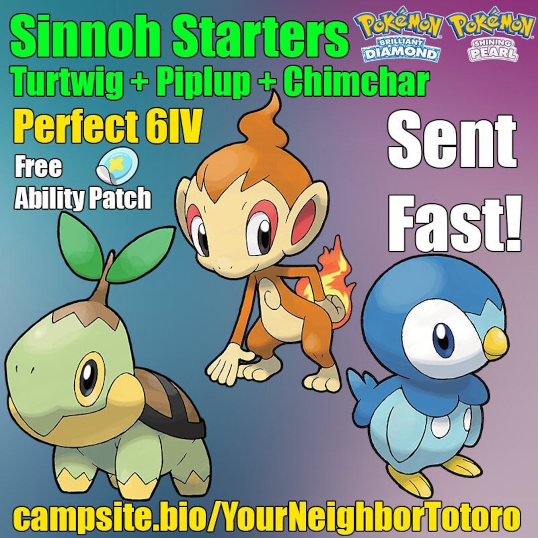 Piplup Turtwig Chimchar sinnoh Starters Pokemon Brilliant Diamond and ...