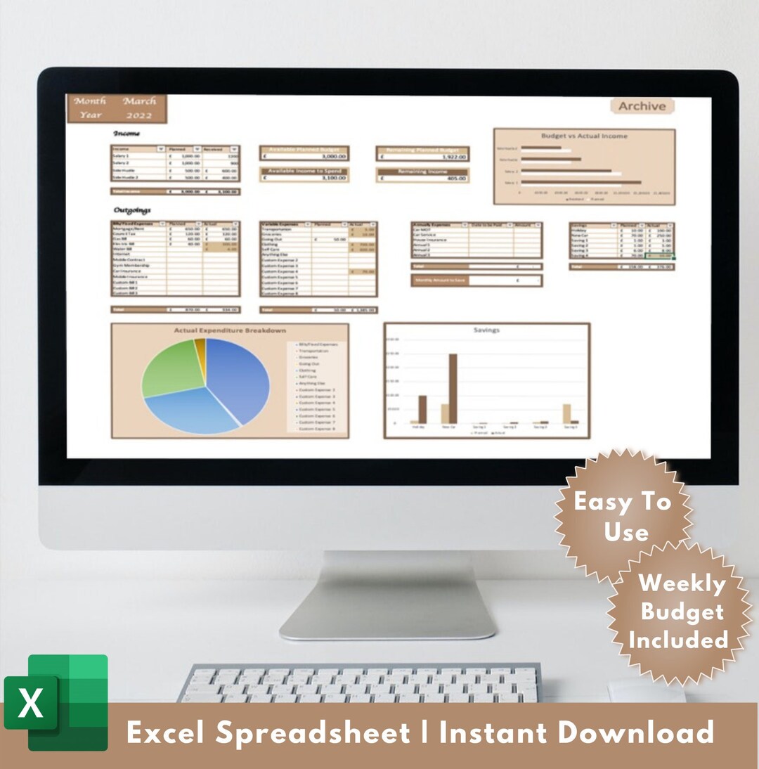 Dollar Monthly Budget Spreadsheet, Excel Budget Template, Excel ...