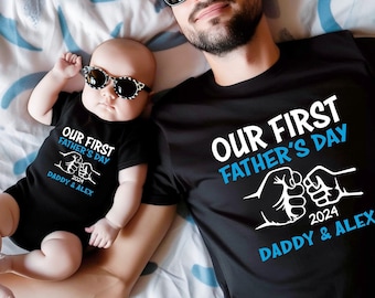 Our First Father's Day Matching Shirt and Bodysuit With Custom Names for Dad and Baby ...