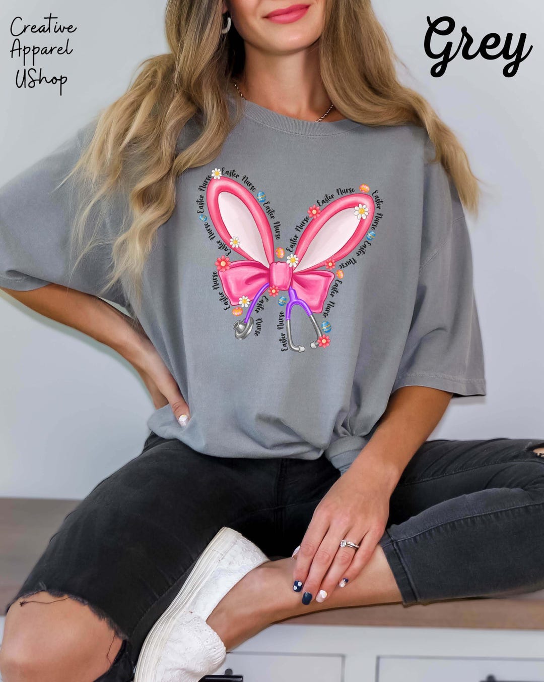 Comfort Colors® Easter Nurse Coquette Bow Bunny Ears T-shirt, Cute ...