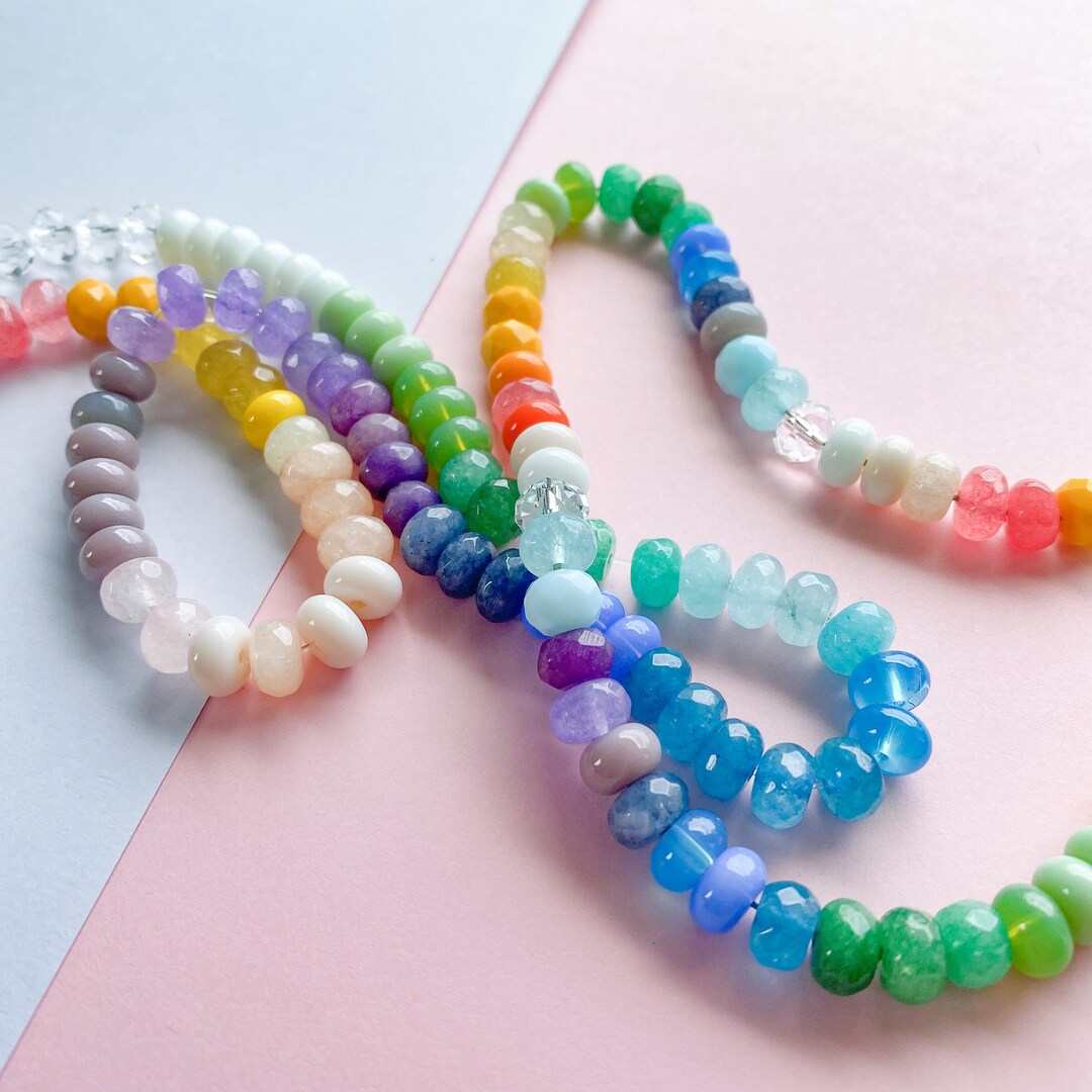 8mm Rainbow Faceted Dyed Jade and Glass and Crystal Rondelle Pack Ombre ...