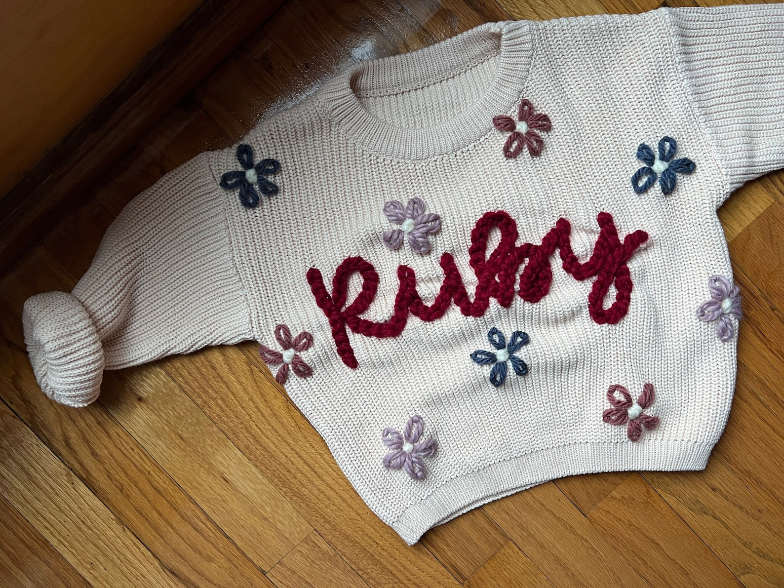 Personalized Embroidered Name Sweater With All Over Flowers - Etsy