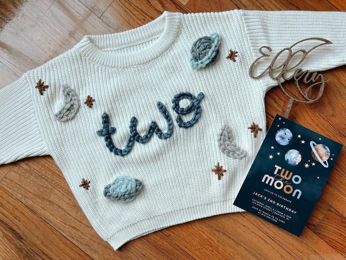 Two the Moon Custom Embroidered Birthday Sweater - Etsy