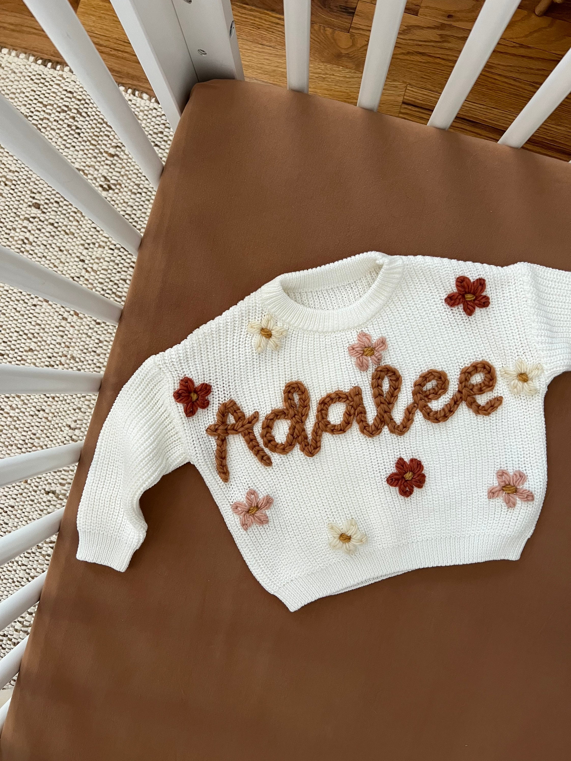 Personalized Embroidered Name Sweater With All Over Flowers - Etsy