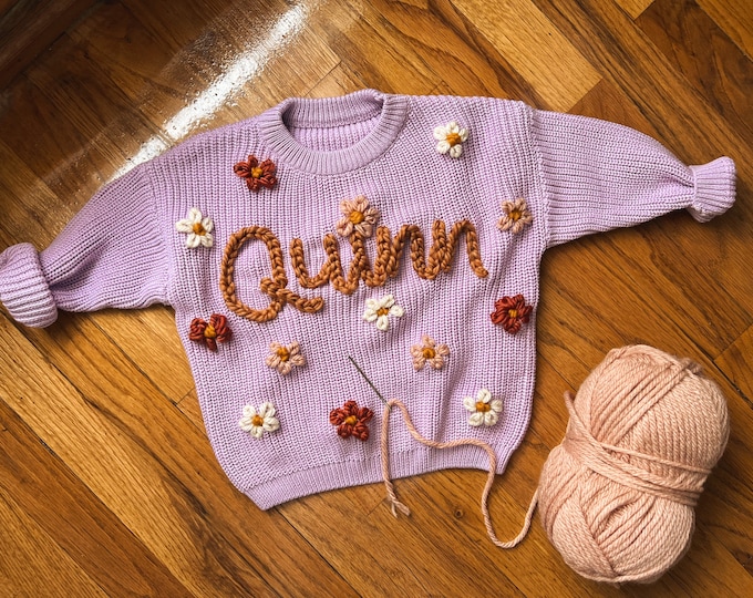 Personalized Embroidered Name Sweater With All Over Flowers - Etsy