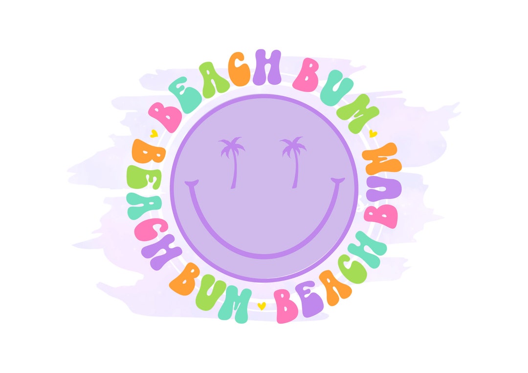 Beach Bum Hippie Smiley Face Png Graphic Download - Sublimation File ...