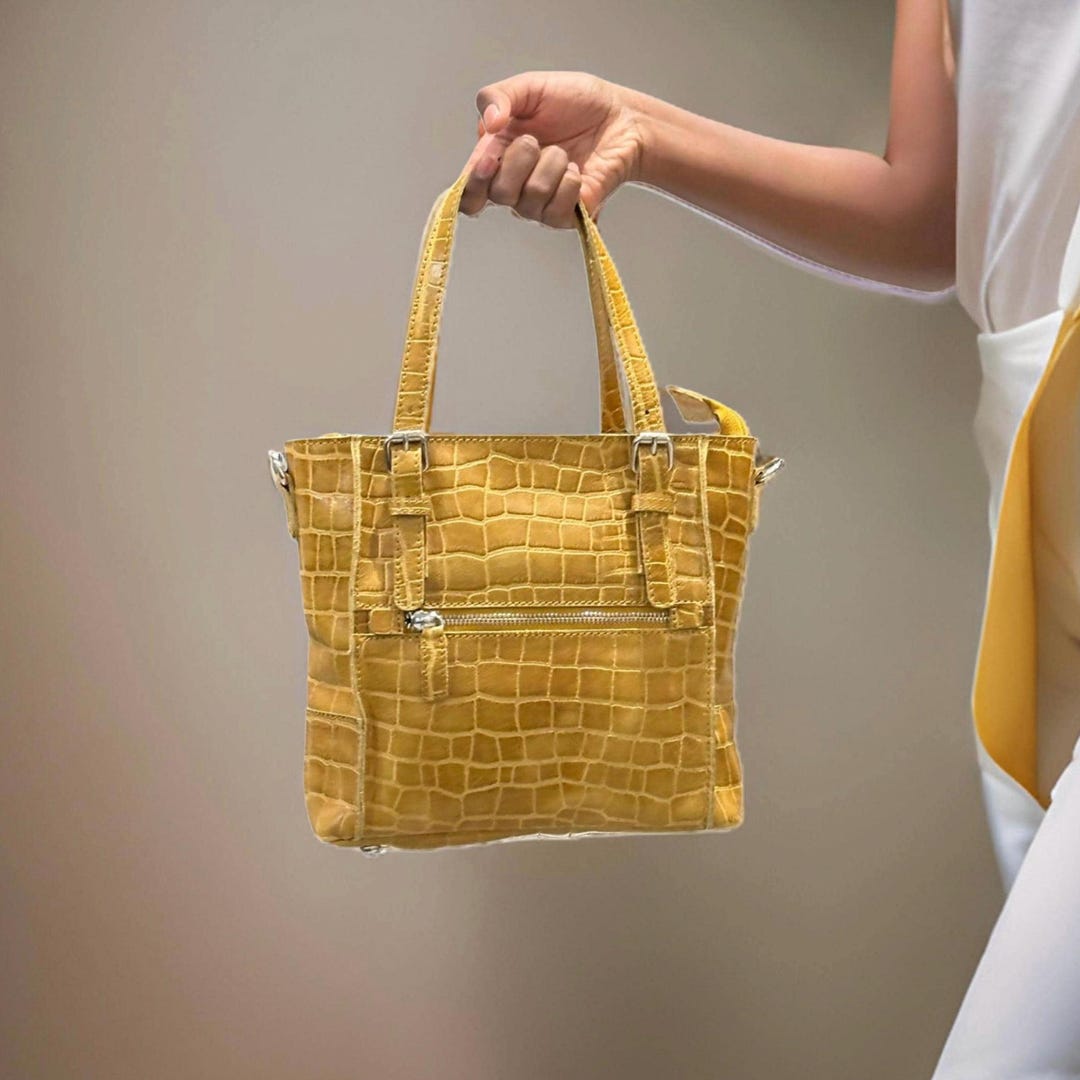 Leather Women’s Bag in Crocodile Print, Crossbody, Handcrafted, Hand ...