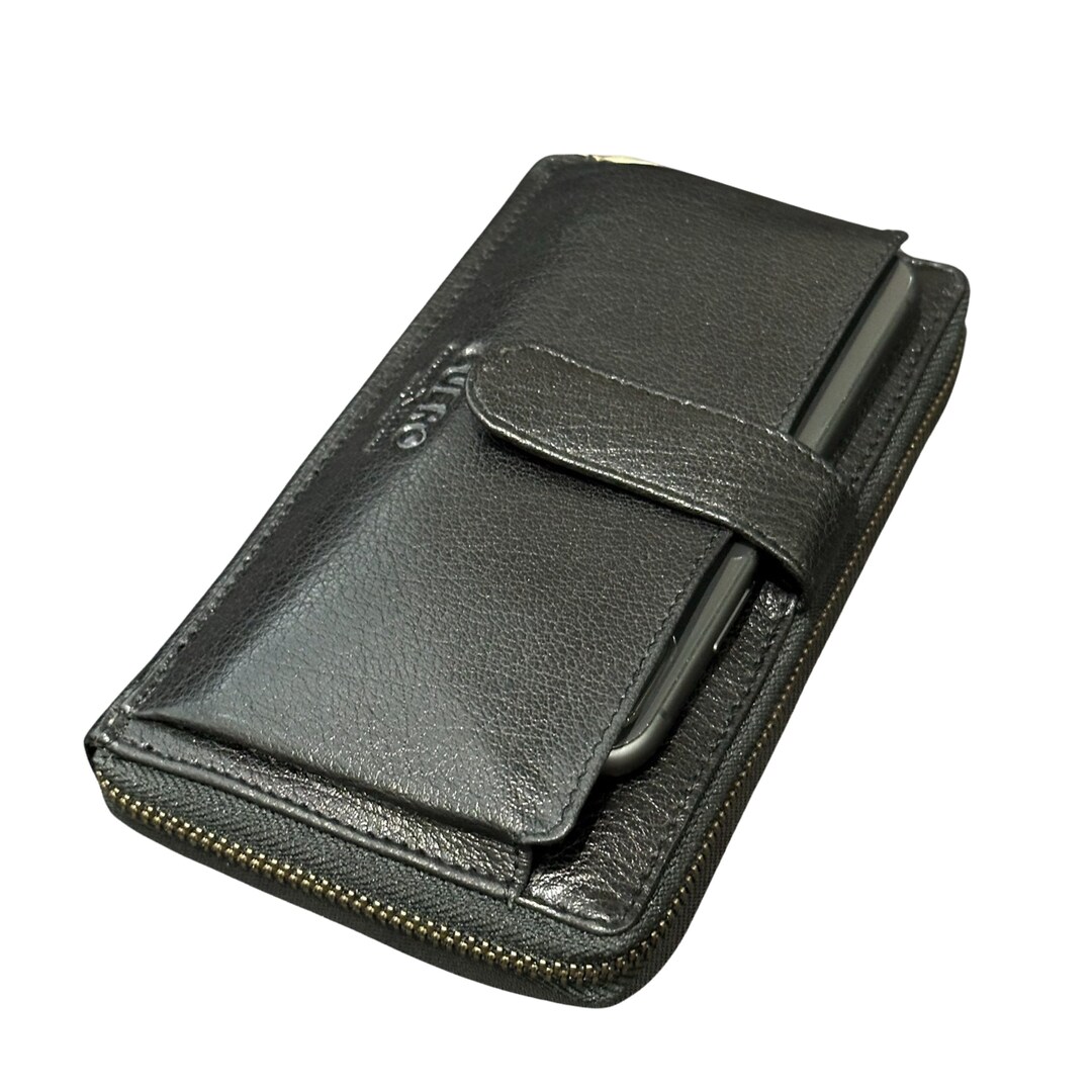 Leather Zippered Long Wallet, Natural Grain Leather, RFID Safe, Phone ...