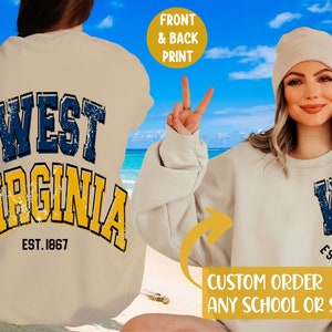 West Virginia Sweatshirt, WVU Sweatshirt College Apparel, Football ...