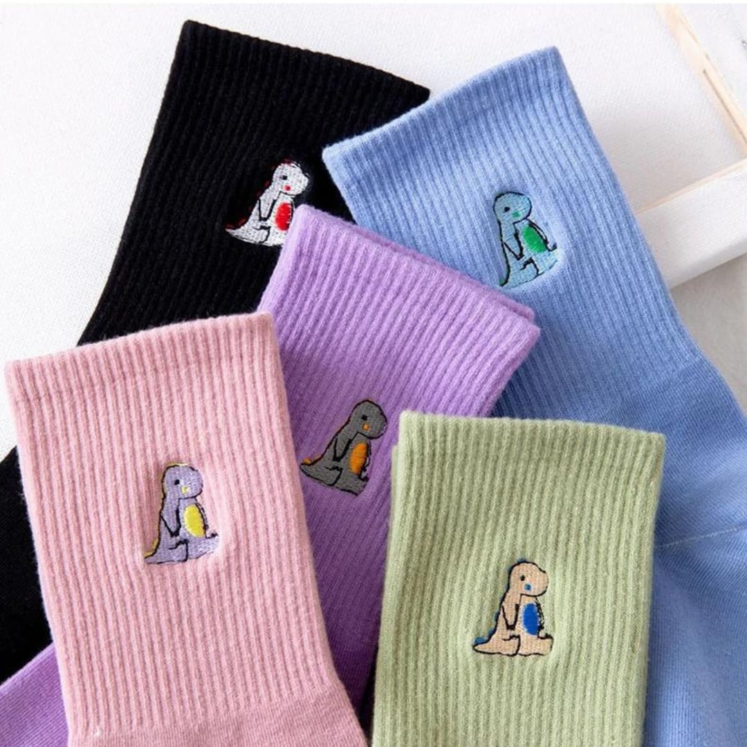Embroidered Dinosaur Socks Funny Ankle Socks Soft Sock - Etsy