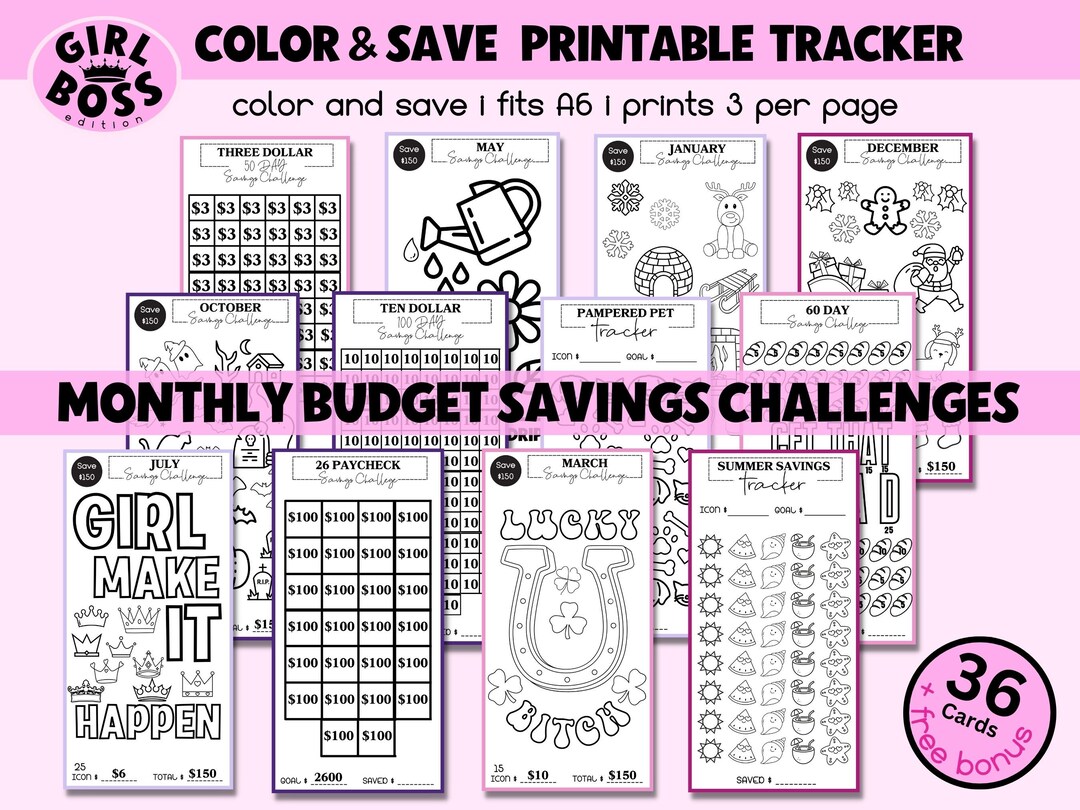 12 Month Savings Challenge Bundle, Color & Save Mini Savings Challenge ...