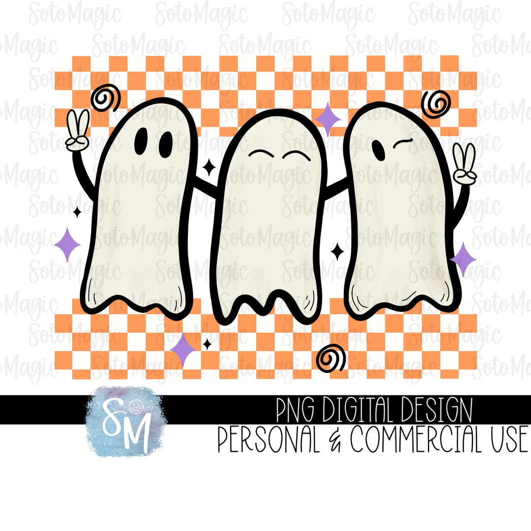 Cute Ghosts W Peace Signs PNG Retro Halloween Sublimation/print&cut ...