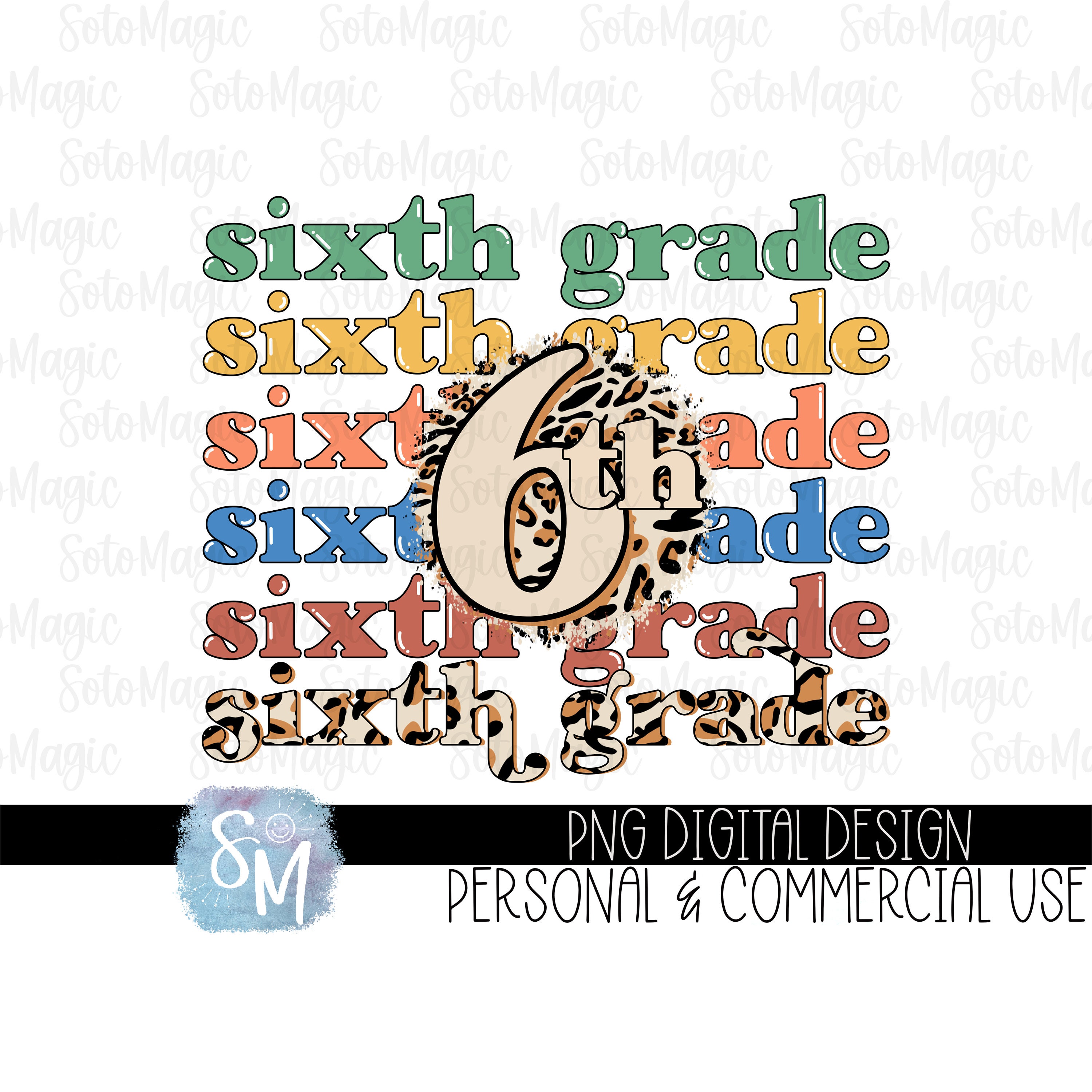 Leopard Stacked Sixth Grade PNG Teacher or Back to School - Etsy