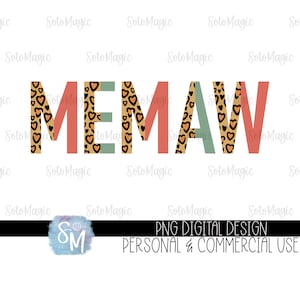 Heart Leopard Memaw PNG Memaw PNG Sublimation/waterslide/print&cut ...