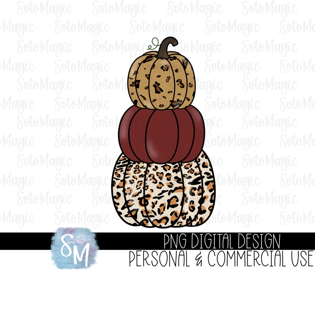 Fall Leopard Stacked Pumpkins PNG Fall PNG Sublimation/waterslide/print ...