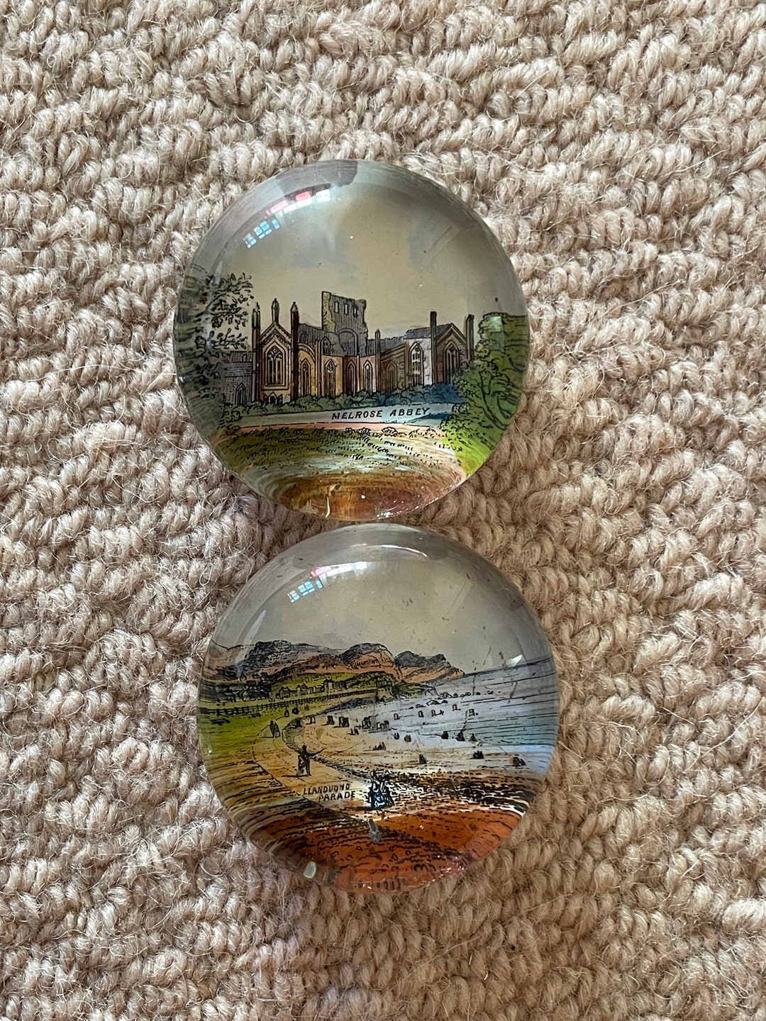 KA532 Victorian 2 Glass Paperweights 5cm Dia 1 Featuring Llandudno V ...