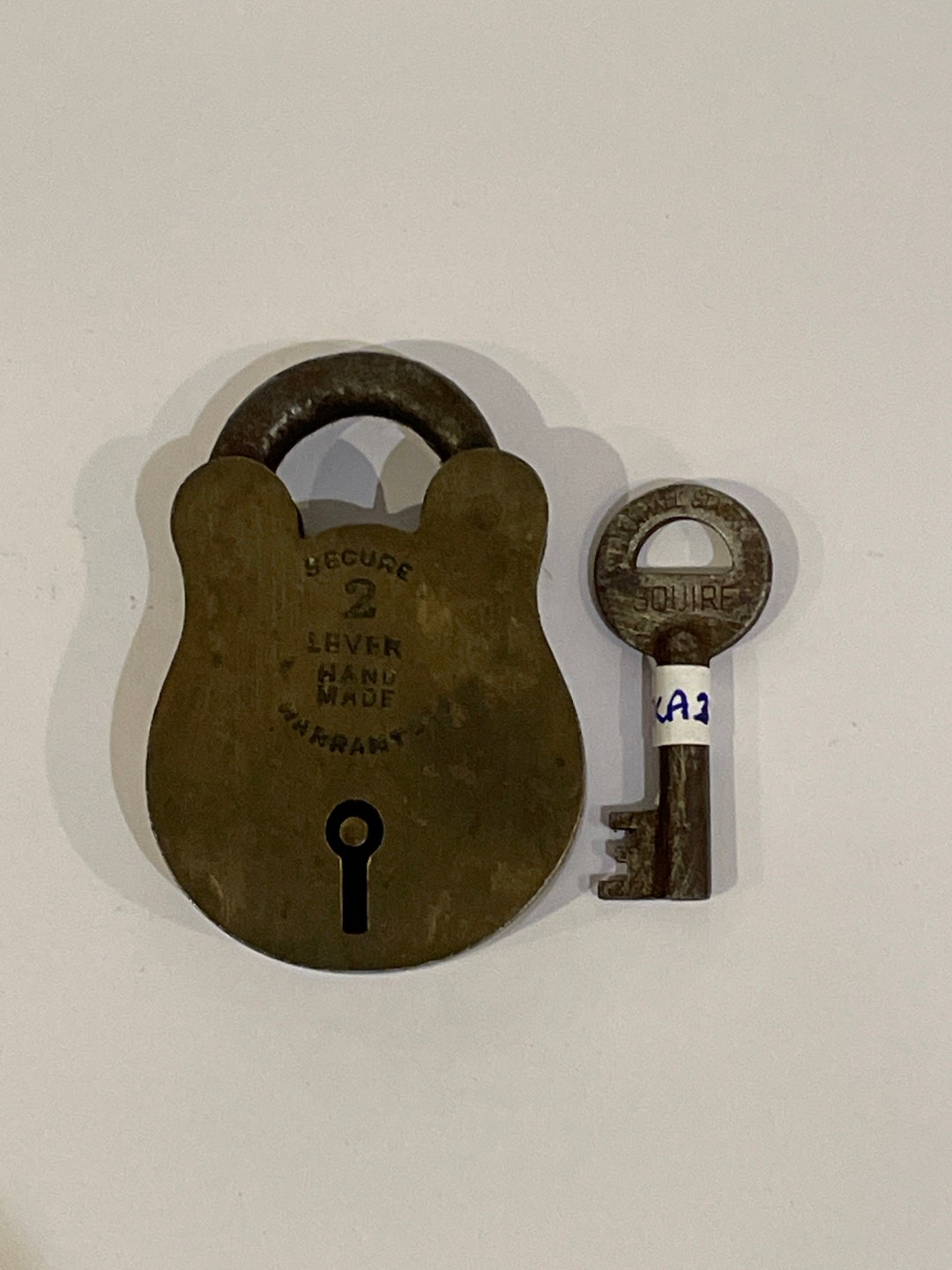 KA234A 19c Brass & Steel PADLOCK H55 X W48mm WT 70gm Secure 2 Lever ...