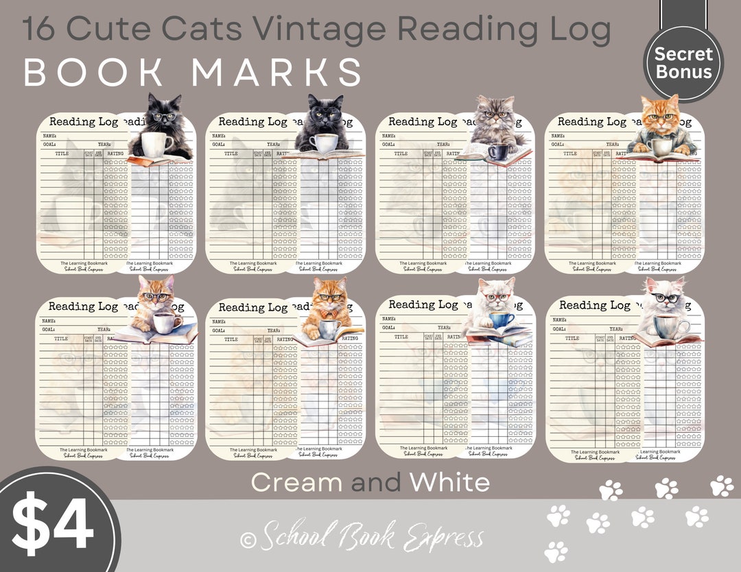 Cute Cat Vintage Reading Logs - Etsy