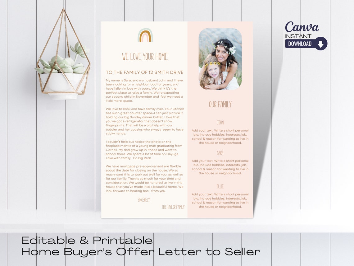 Editable Home Offer Letter Printable Letter to Seller Home - Etsy