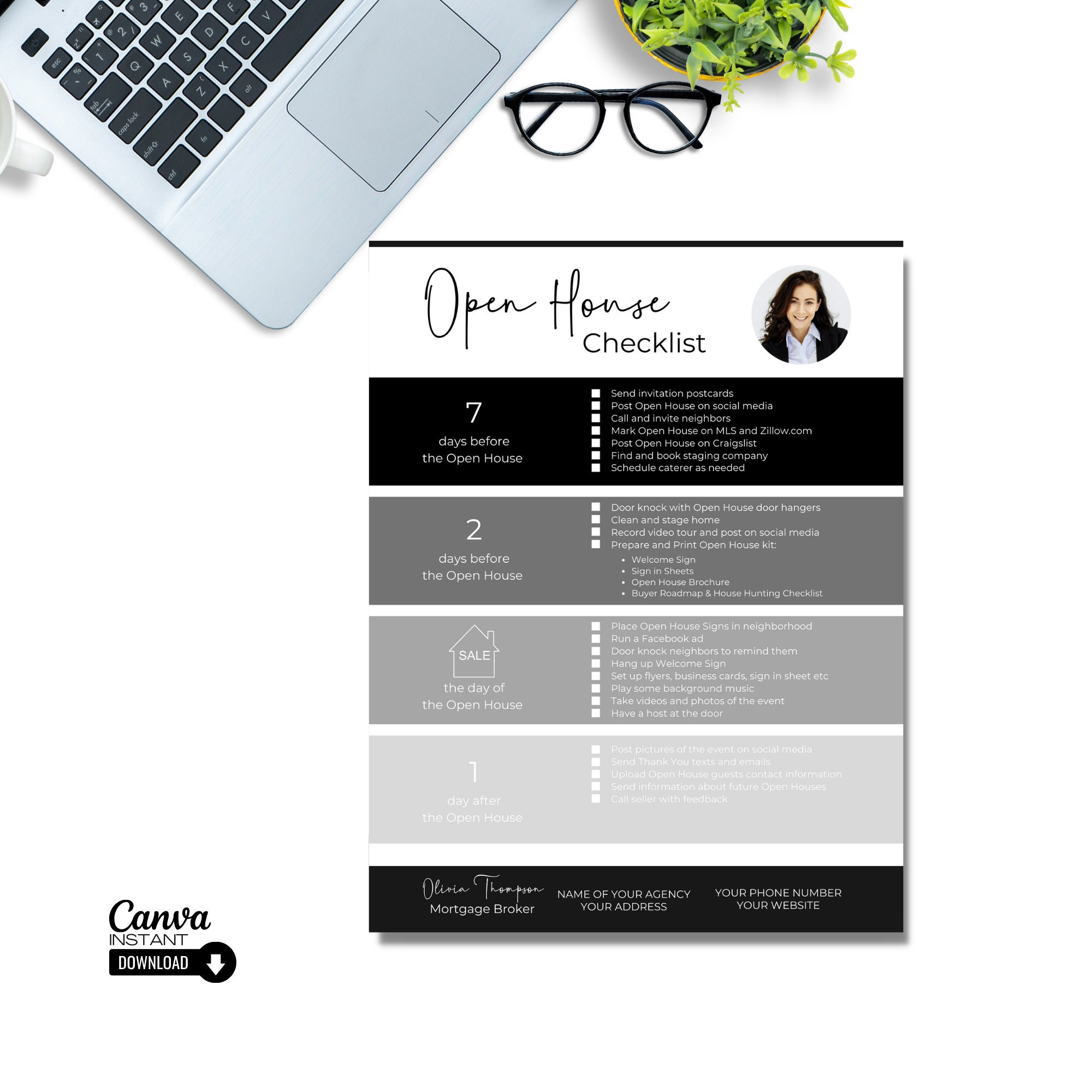 Open House Task Checklist, Printable Open House Marketing Template ...