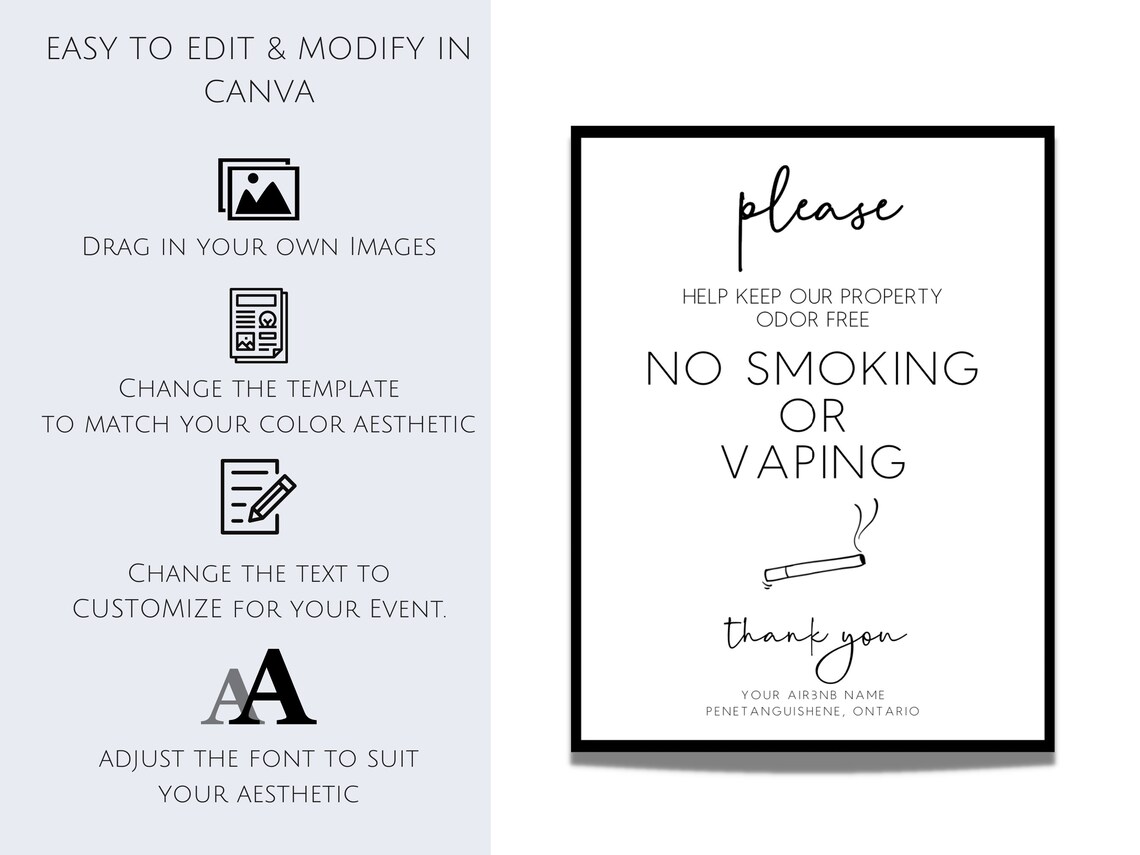 Editable No Smoking Sign Please No Smoking or Vaping Sign No - Etsy