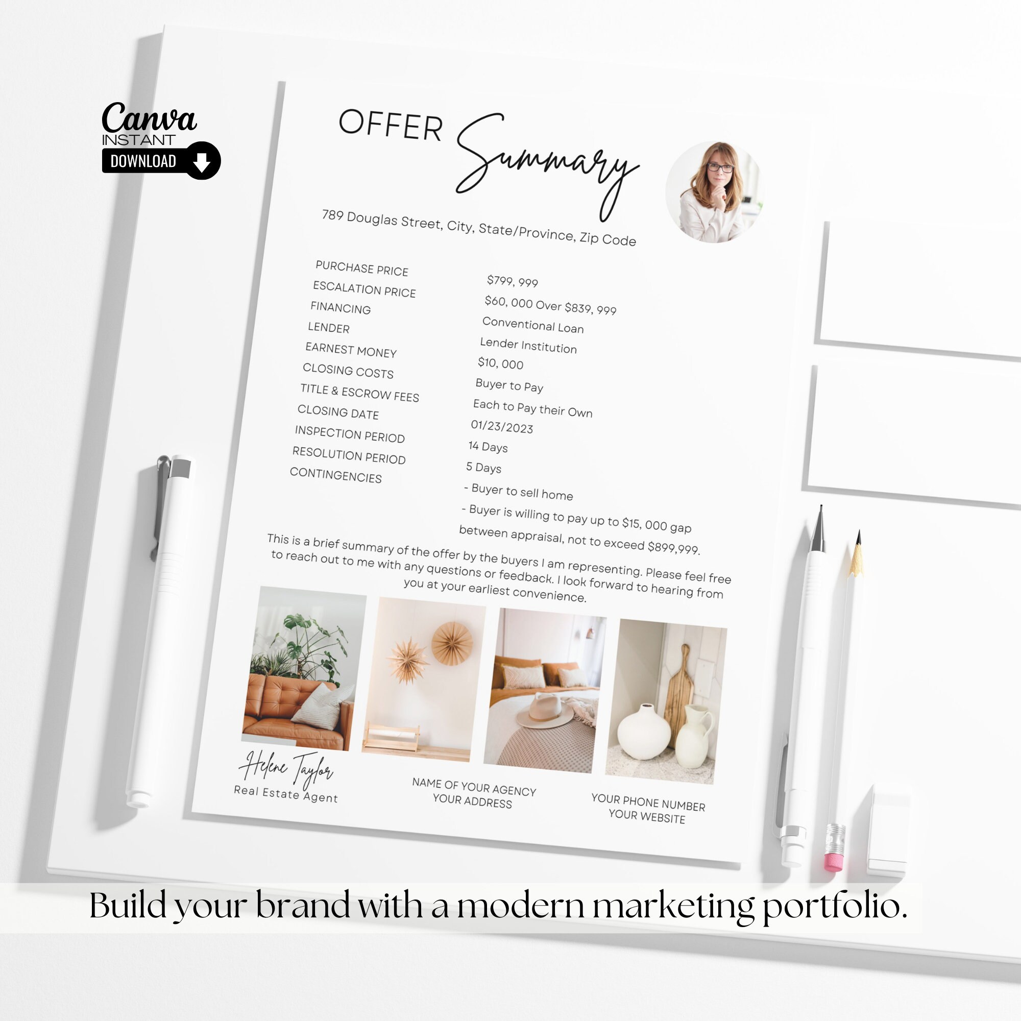 Editable Real Estate Offer Summary, Printable Real Estate Offer Cover ...