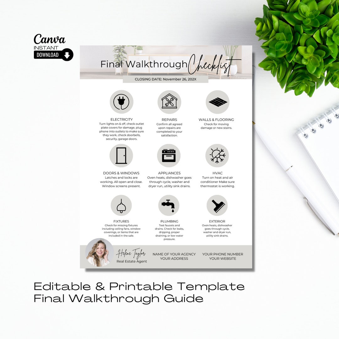 Real Estate Final Walkthrough Checklist: Editable Closing Guide ...