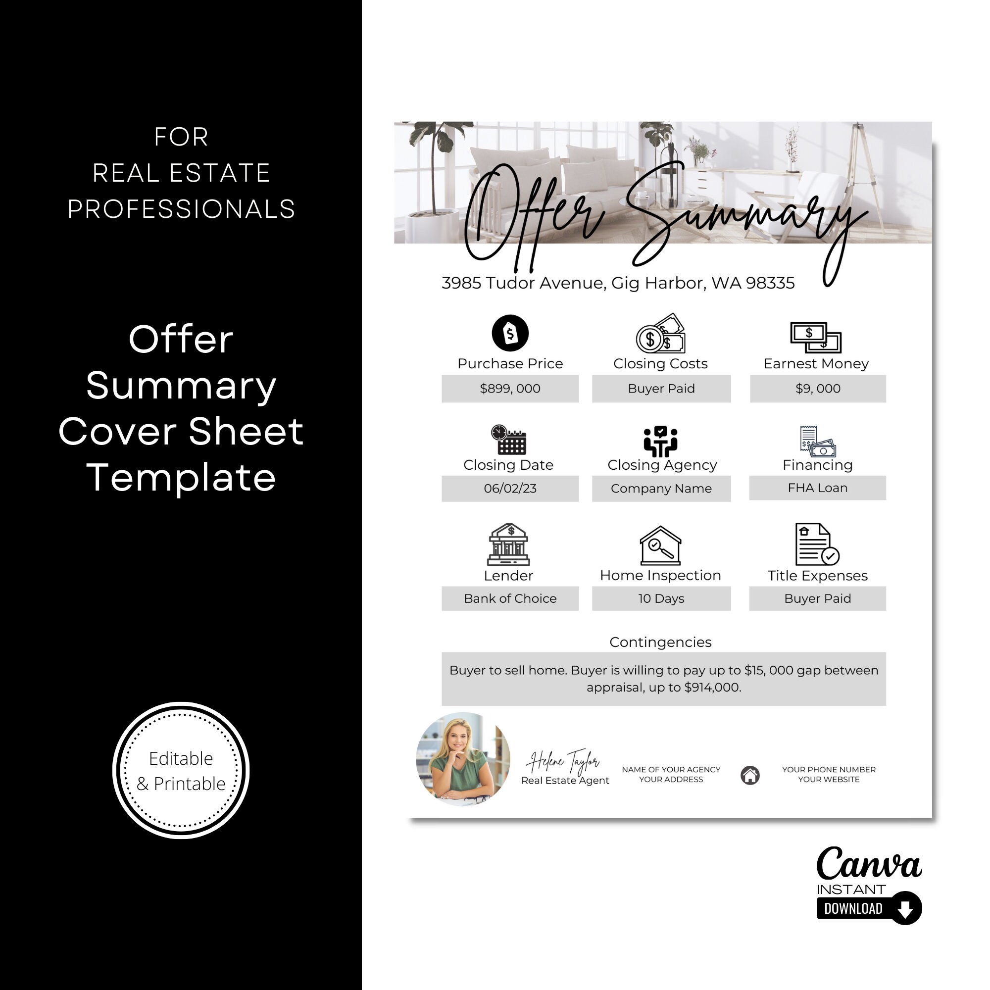 Real Estate Offer Summary, Real Estate Offer Cover Sheet, Real Estate ...