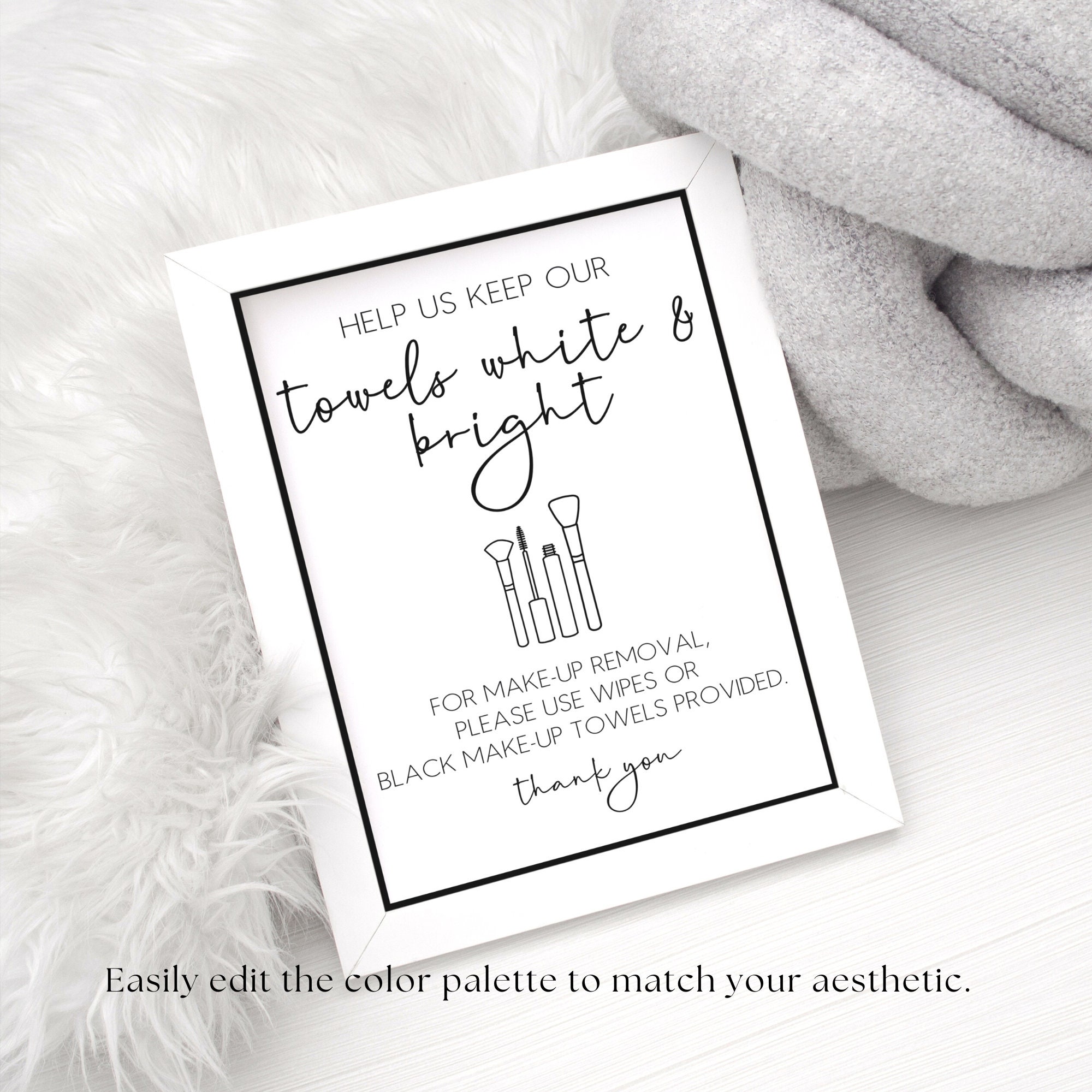 Airbnb Makeup Removal Sign: Use Dark Towels - Printable Bathroom Decor ...