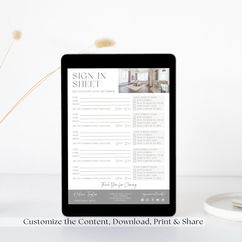 Editable Real Estate Open House Sign in Sheet Template, Realtor ...