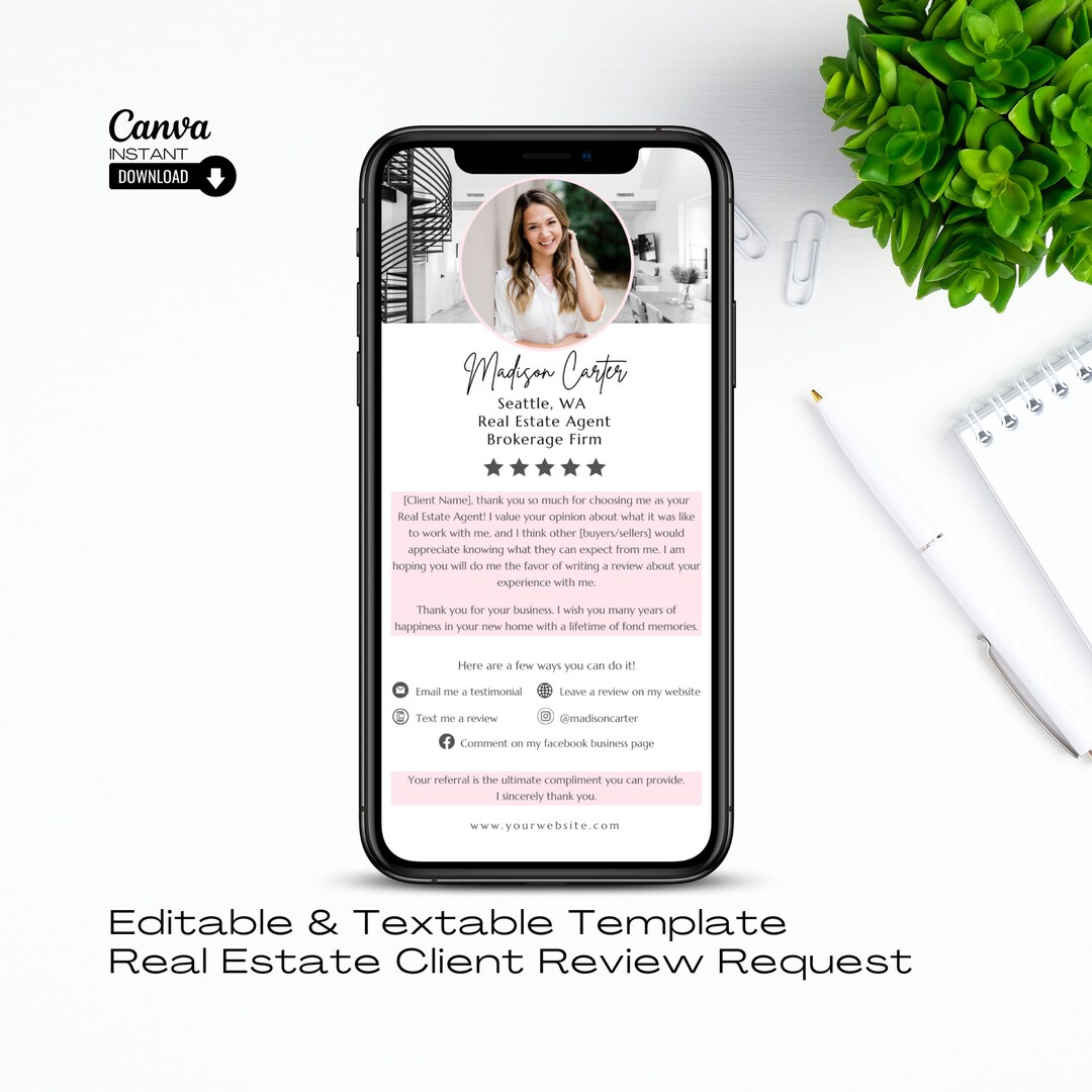 Textable Real Estate Review Request Template (canva) - Etsy