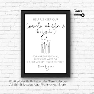 Airbnb Makeup Removal Sign: Use Dark Towels - Printable Bathroom Sign ...