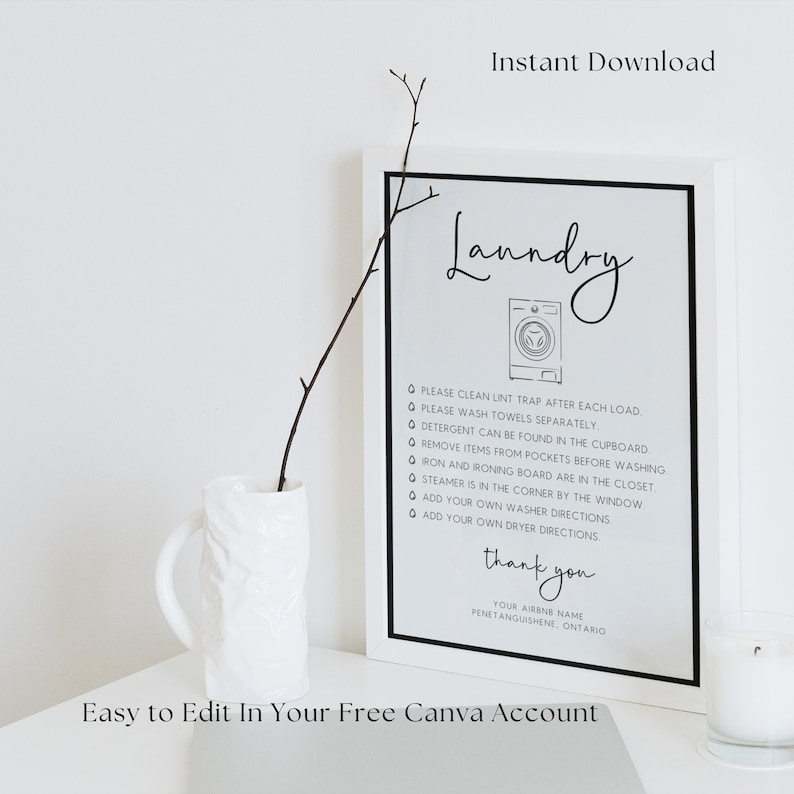 Airbnb Laundry Room Instructions Sign: Printable Template - Etsy