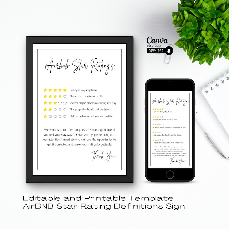 Airbnb Star Rating Explanation Sign: Editable Template (digital ...