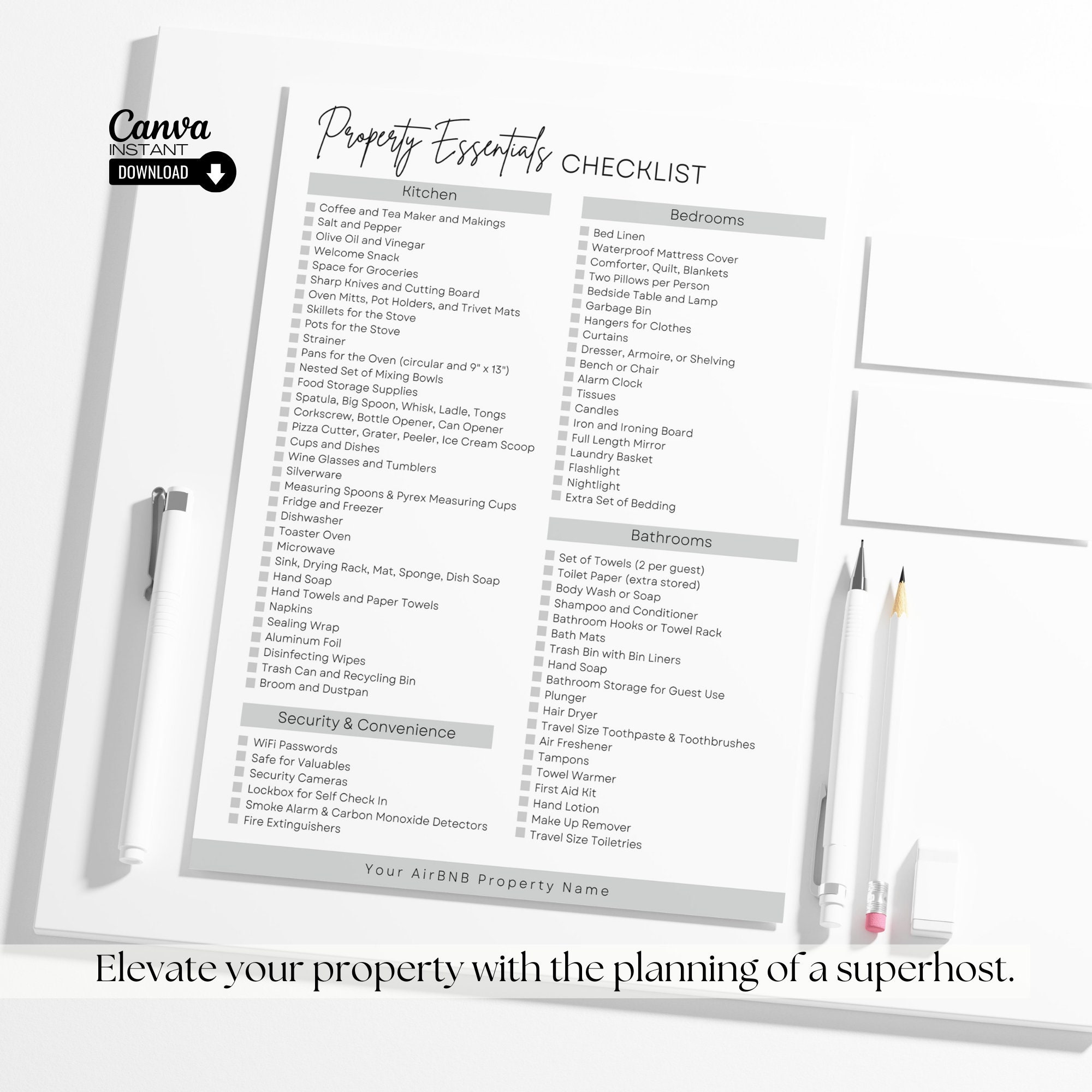Airbnb Essentials Checklist: Editable Host Template (canva) - Etsy