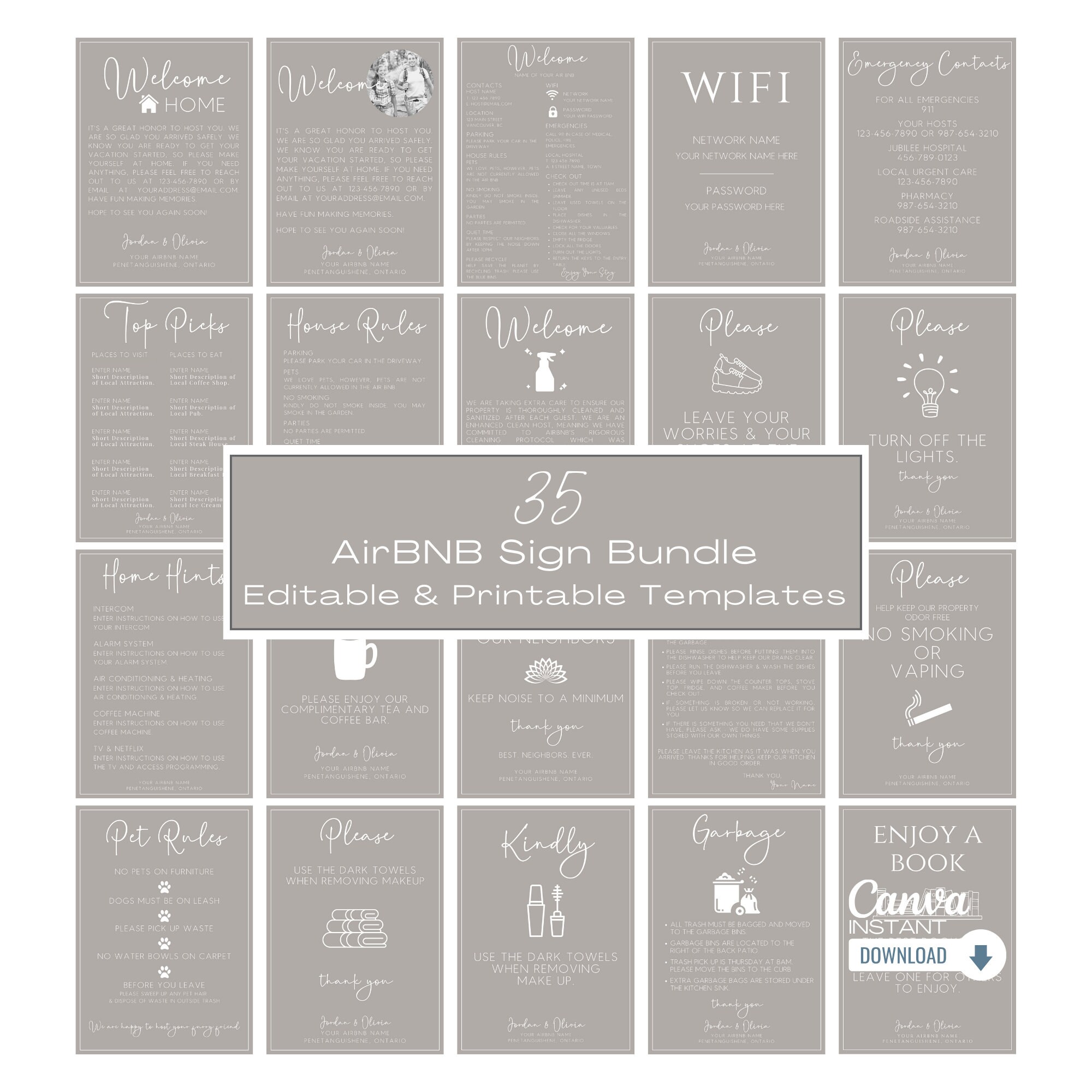 Airbnb Sign Bundle, Editable Airbnb Signage, Welcome Sign, Printable ...