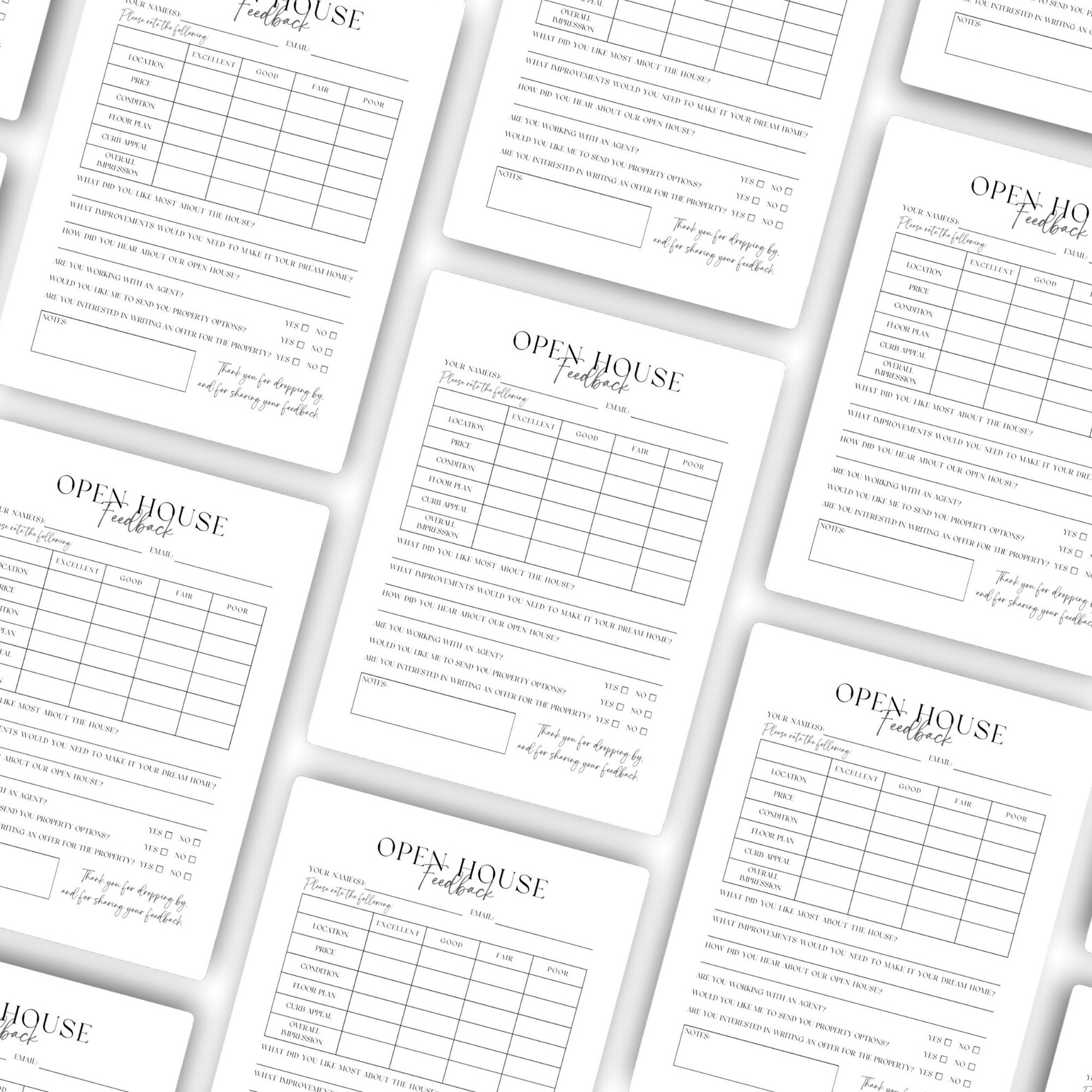 Editable Open House Feedback Form: Real Estate Realtor Template ...
