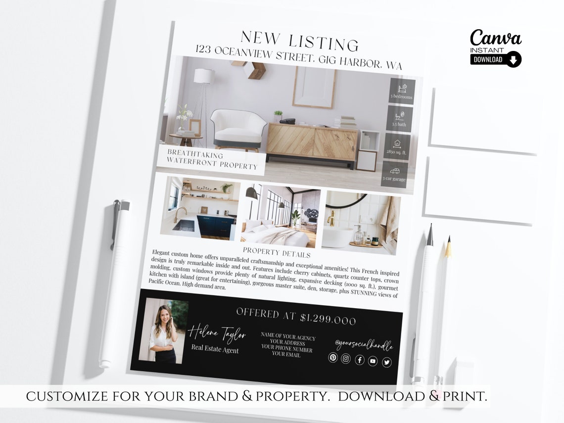 Editable New Listing Flyer Template Realtor Marketing - Etsy