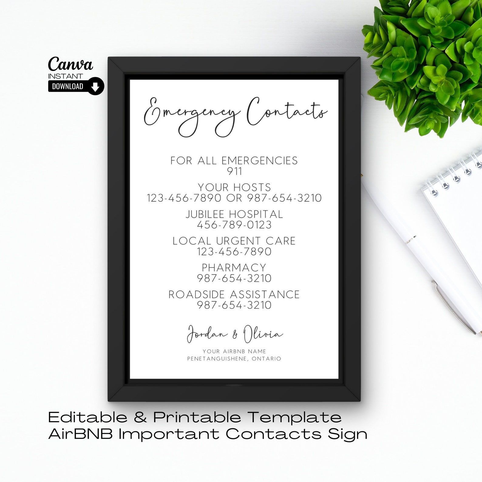Airbnb Editable Important Contacts Sign, Emergency Contacts Sign ...