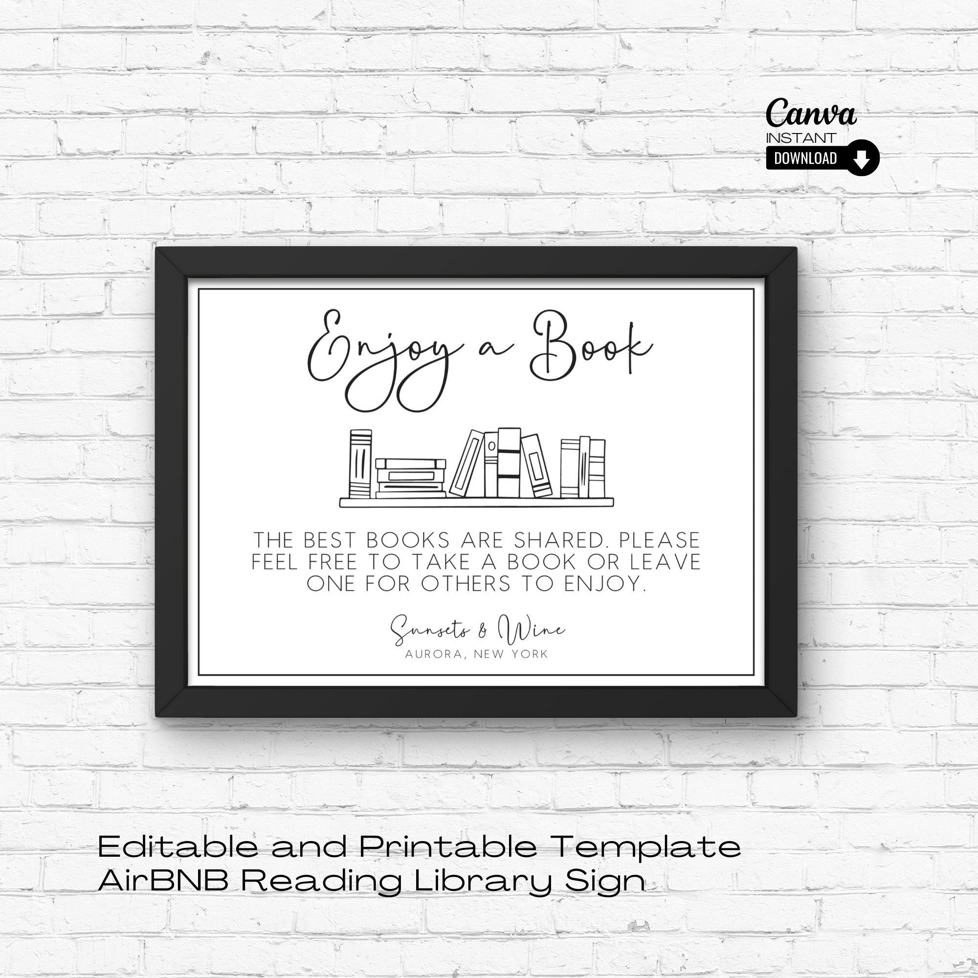 Editable Airbnb Reading Library Sign, Printable Home Library Sign ...