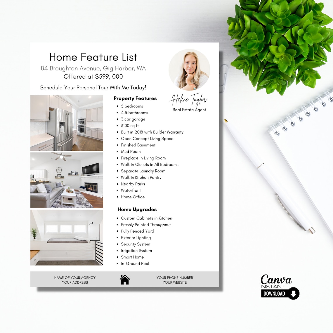 Real Estate Home Feature Sheet Flyer Template: Marketing & Branding ...