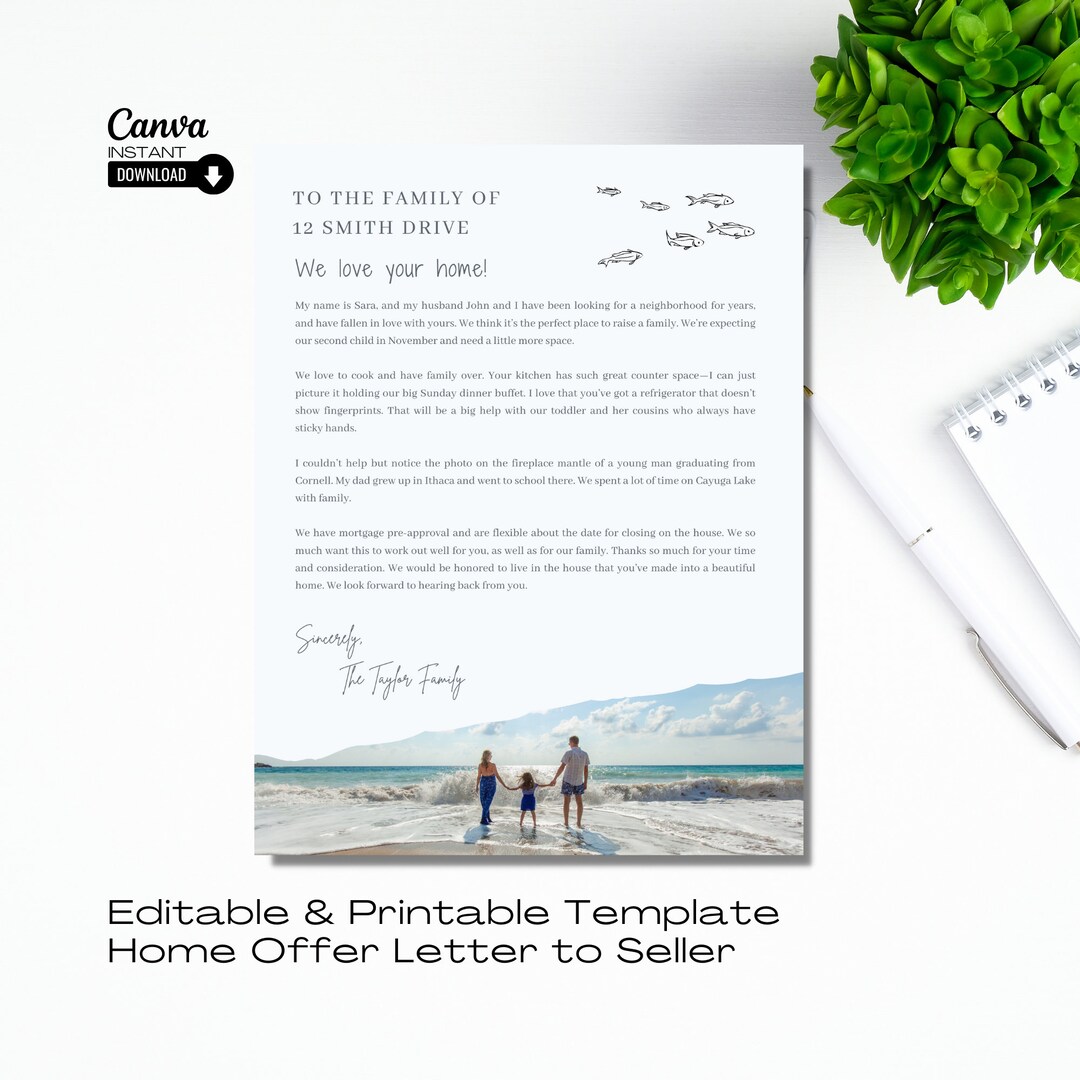 Home Offer Letter, Buyer Offer Letter, Letter to Home Seller, Real ...